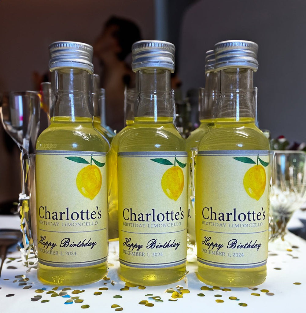 Personalized Limoncello birthday shot labels | Labelyourlife