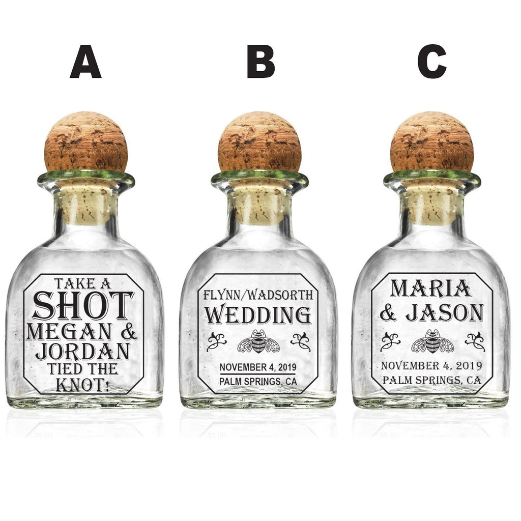 A unique wedding favor - personalized Patron Tequila shots | Labelyourlife